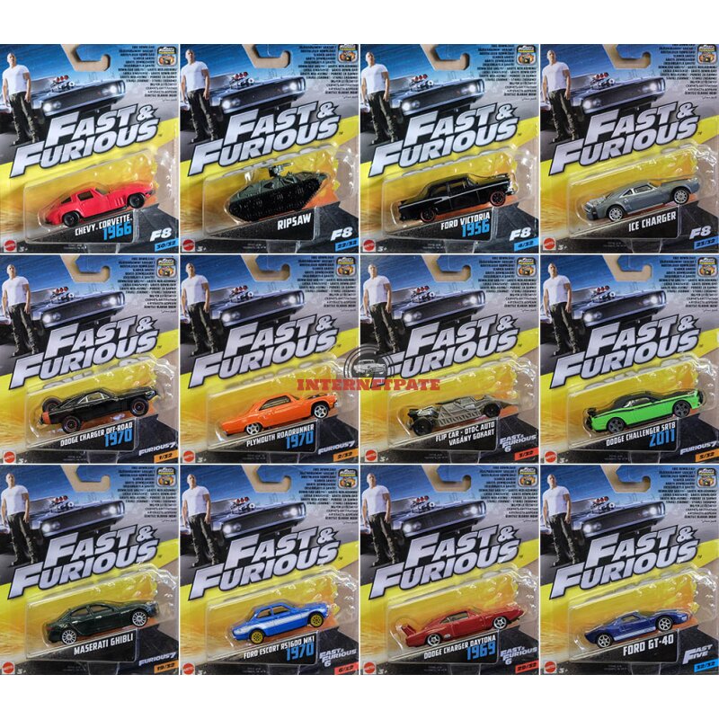 Fast & Furious Set 12 model cars Dom Corvette Ford Dodge 1:55 Mattel ...